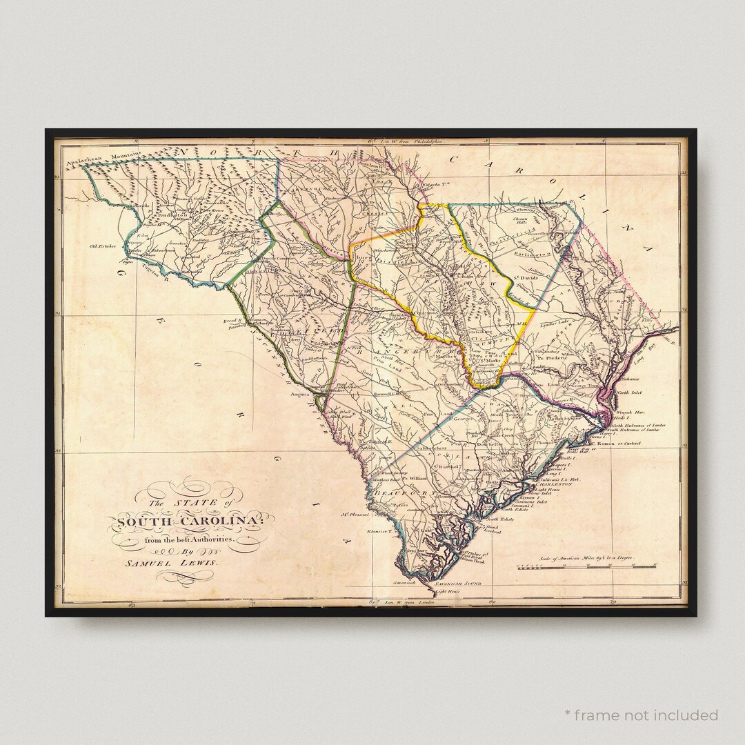 1818 Map of South Carolina, Historical Map of South Carolina, Antique ...