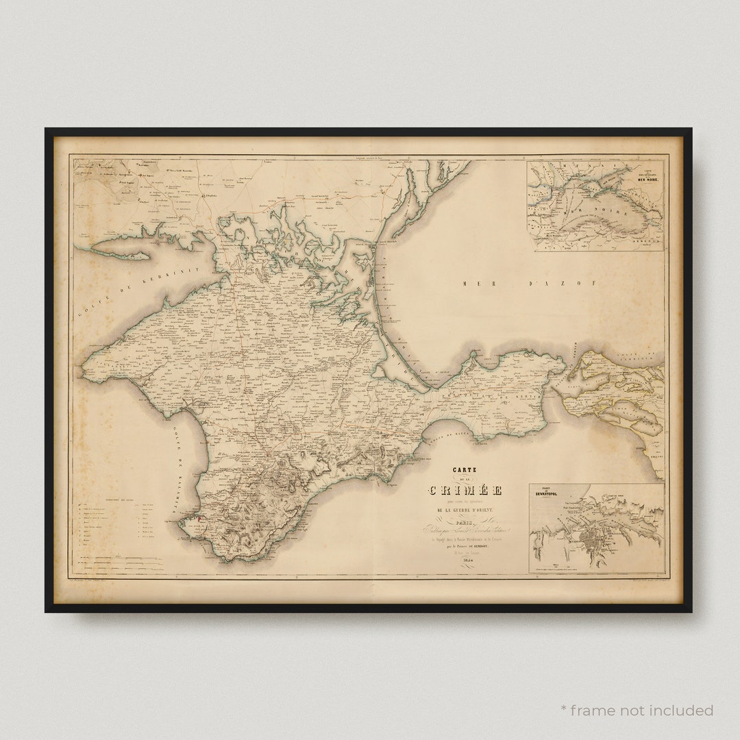 1854 Crimea, Antique Map of Crimea, Old Map of Crimea, Vintage Crimea ...