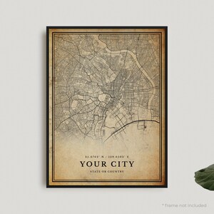 Set of 4 ANY CITY Vintage Map Posters, Personalized Antique Map Prints ...