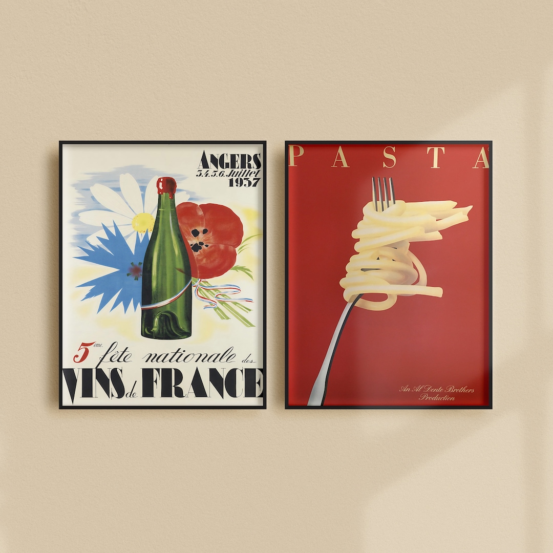 Set of 2 Vintage Food Posters, Set of 2 Vintage Drinks Posters, Retro ...