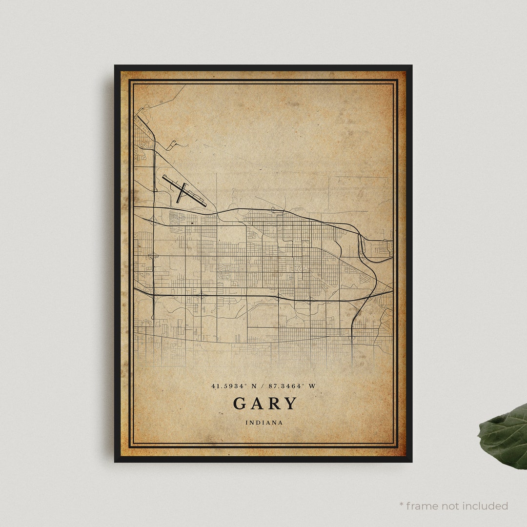 Gary Vintage Map Print, Gary Retro Map Poster, Antique Style Map ...