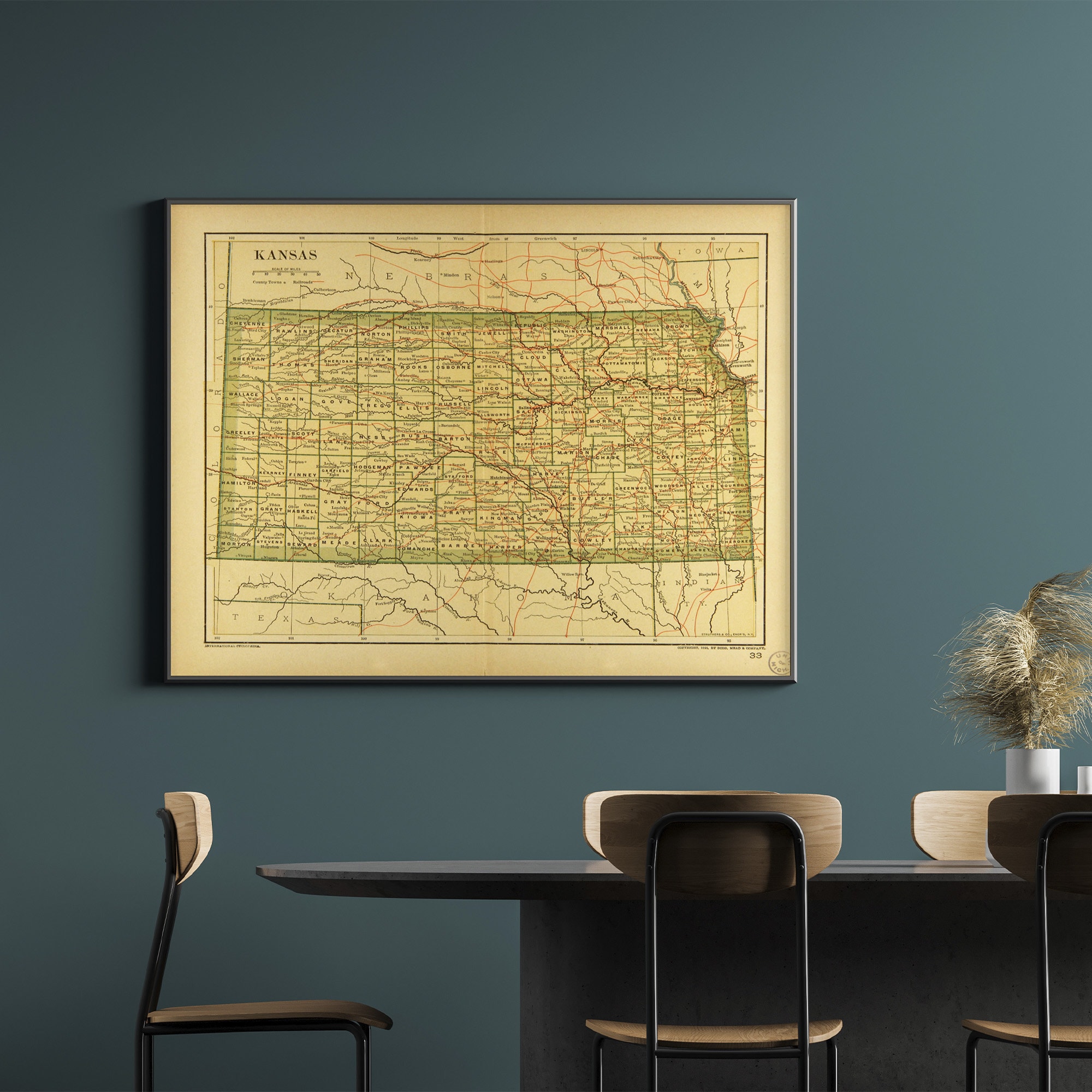 Map of Kansas, Historical Map of Kansas, Antique Map of Kansas, Old Map ...