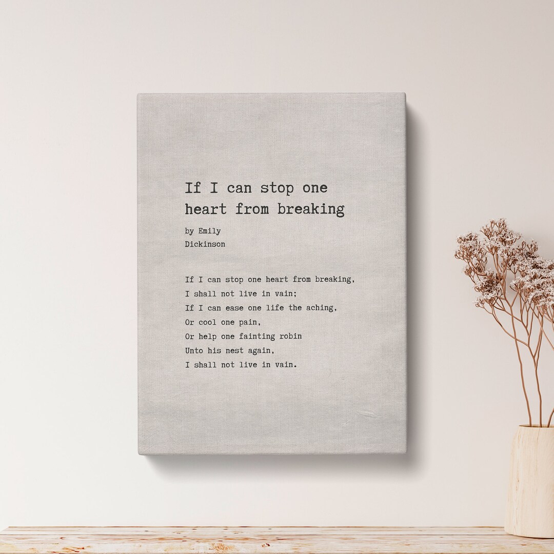 If I Can Stop One by Emily Dickinson Poem Print - Vintage Canvas Print ...