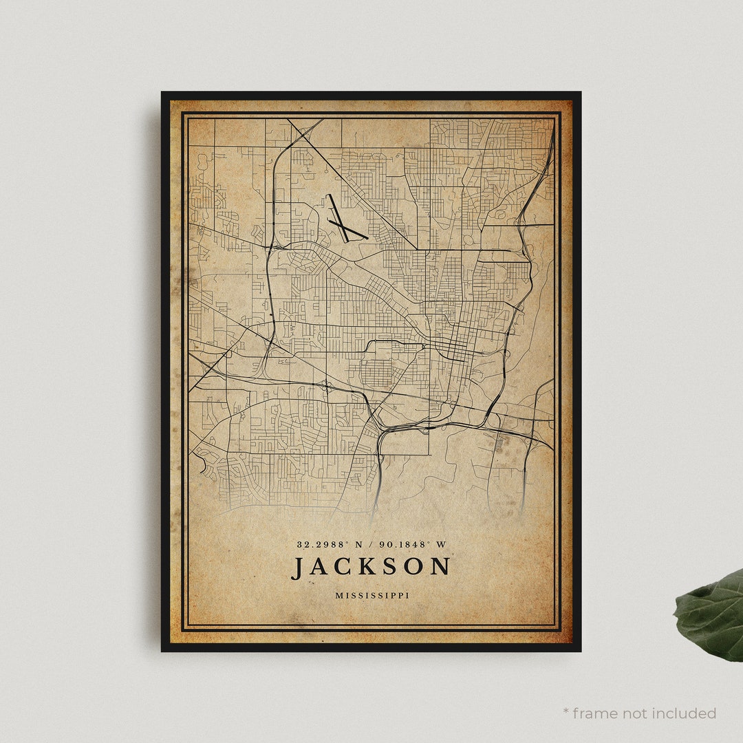 Jackson Vintage Map Print, Jackson Retro Map Poster, Antique Style Map ...