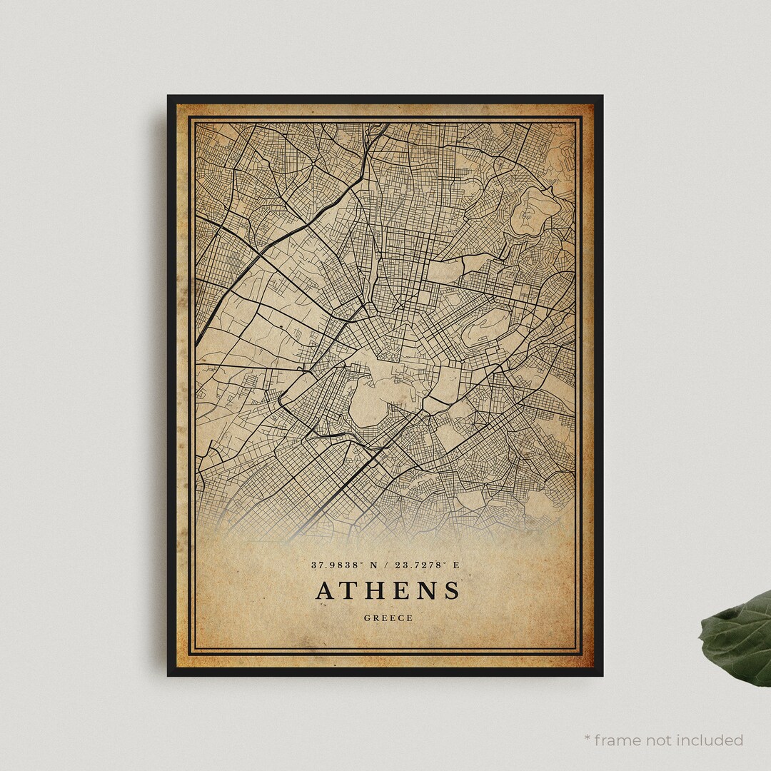 Athens Vintage Map Print, Athens Retro Map Poster, Antique Style Map ...