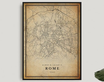 Rome Map Print Rome Map Poster Rome Wall Art Rome Italy Art - Etsy