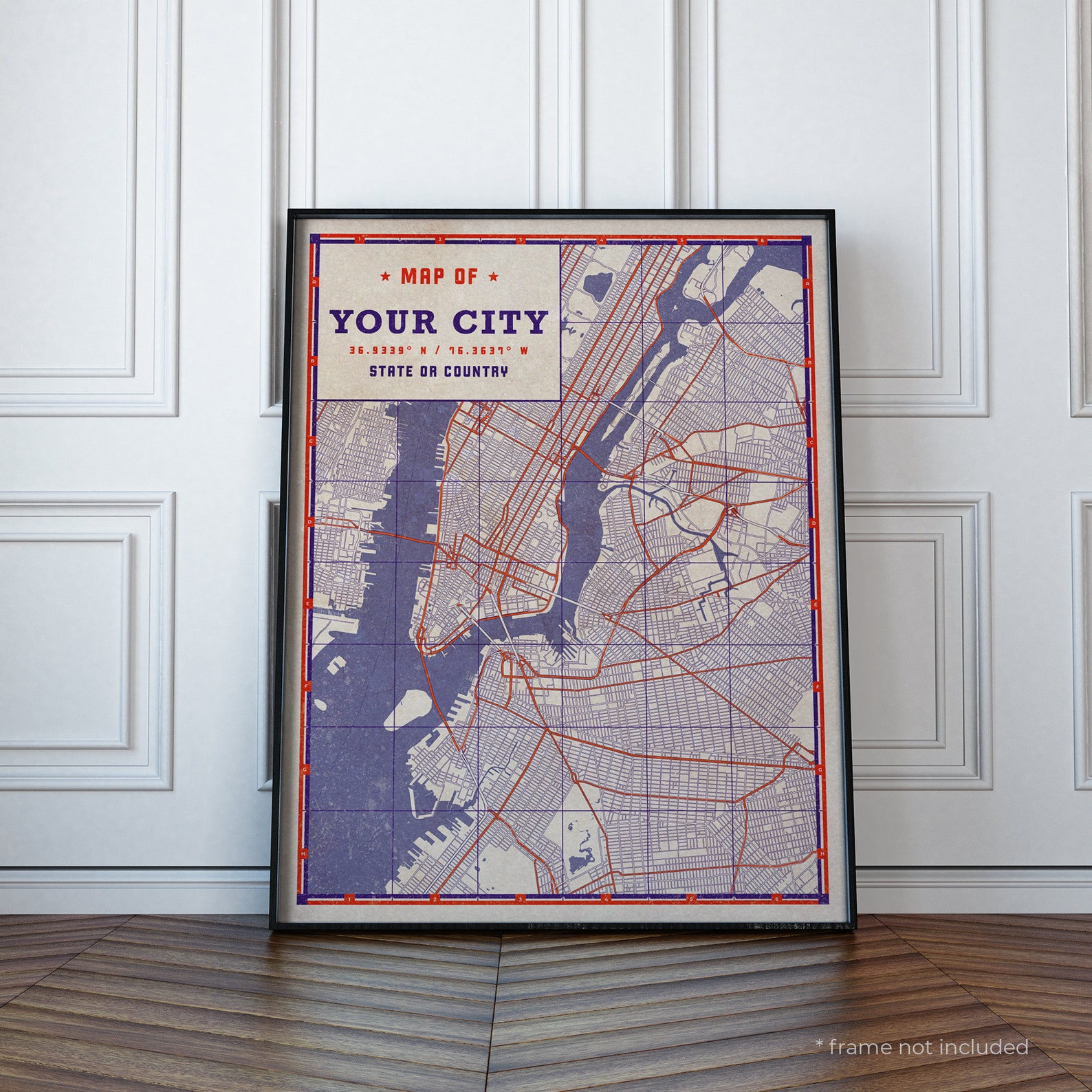 Personalized Patriotic City Map, Custom Red White Blue Urban Map Print ...