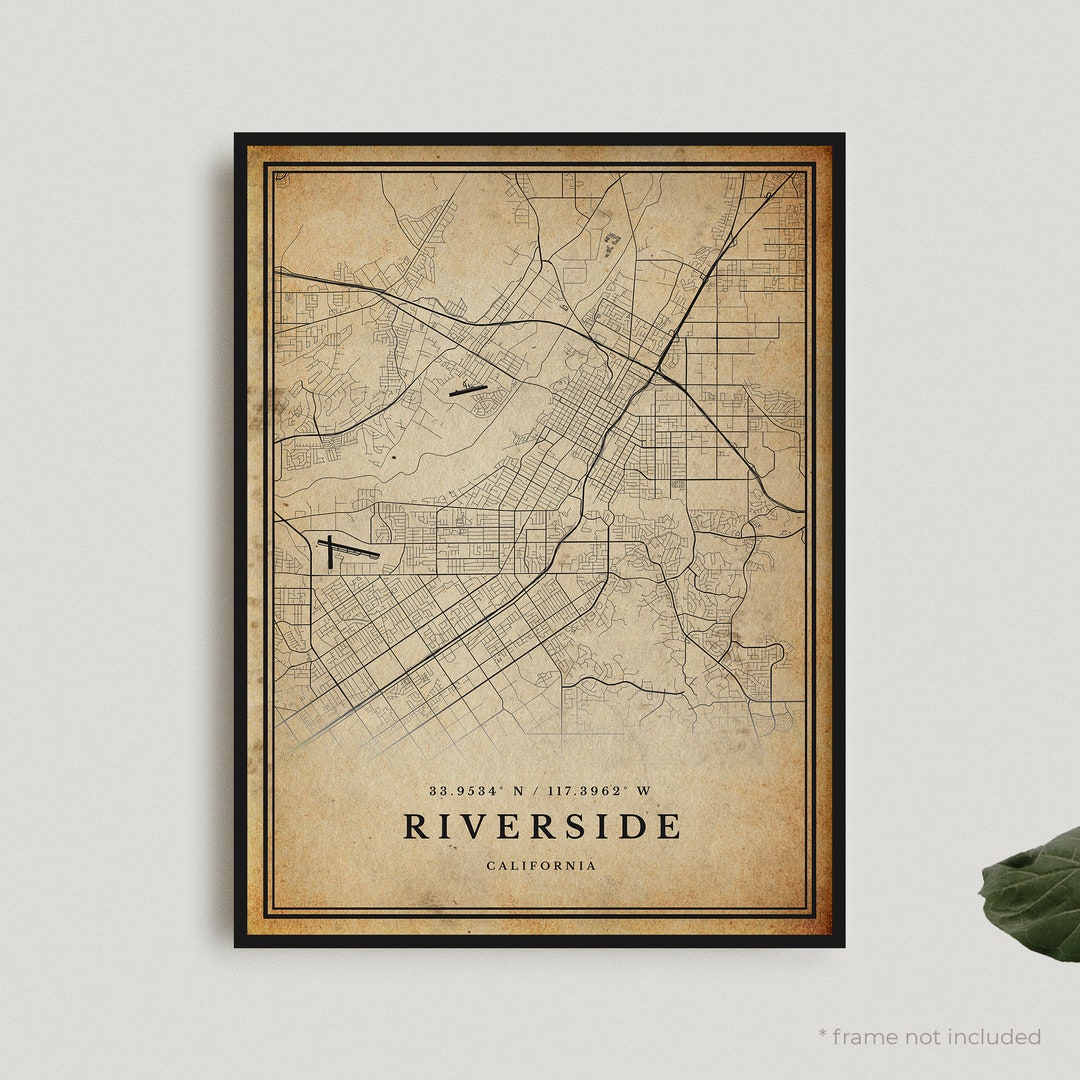 Riverside Vintage Map Print, Riverside Retro Map Poster, Antique Style ...