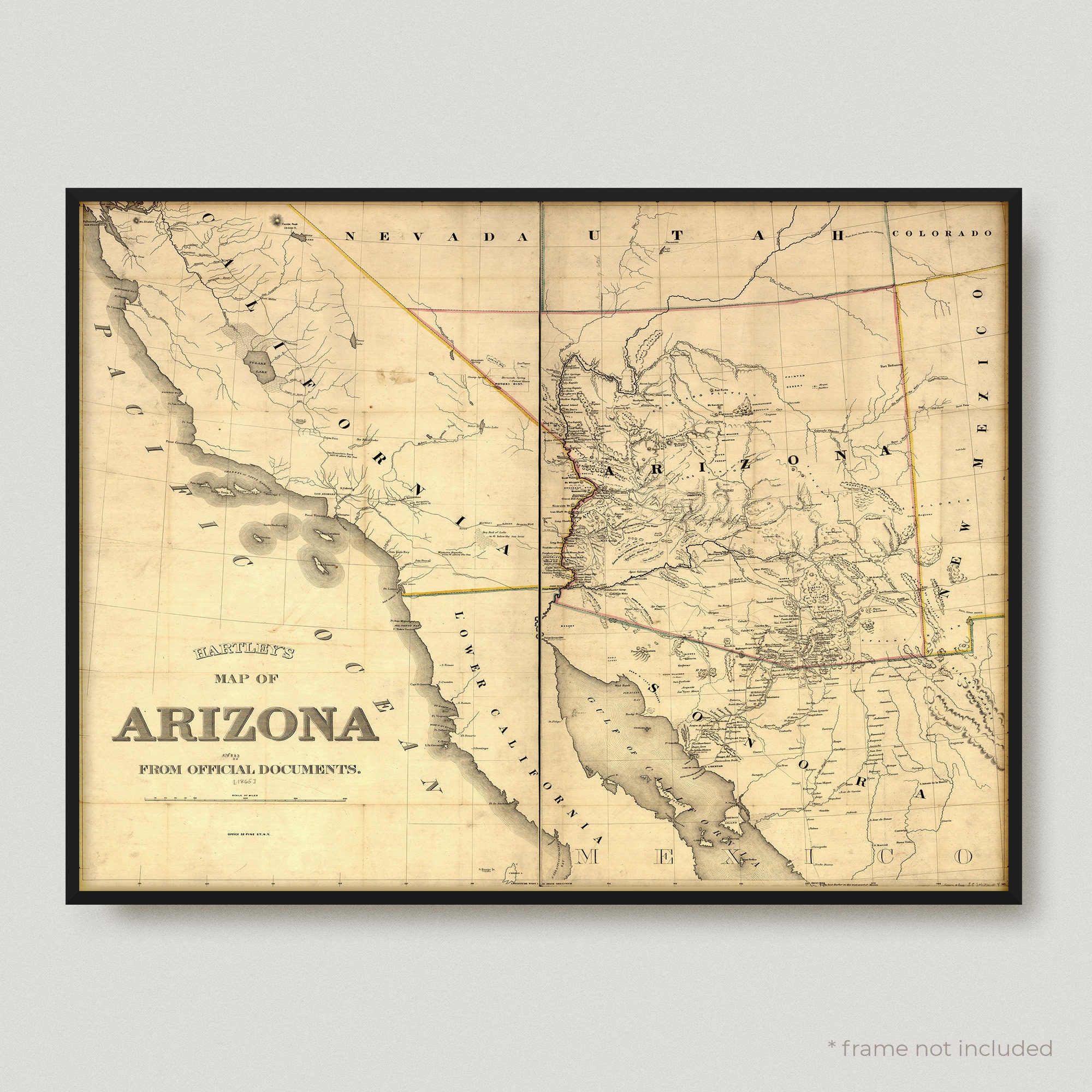 Old Maps Of Arizona Historic State Map Arizona Territory Gird 1865