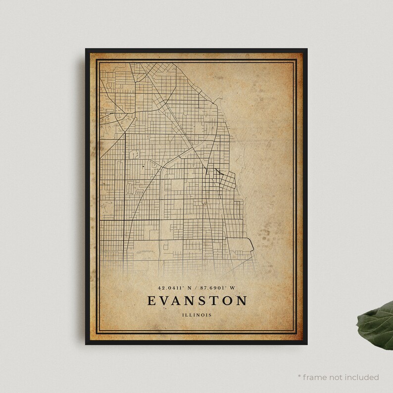 Evanston Vintage Map Print Evanston Retro Map Poster Antique - Etsy