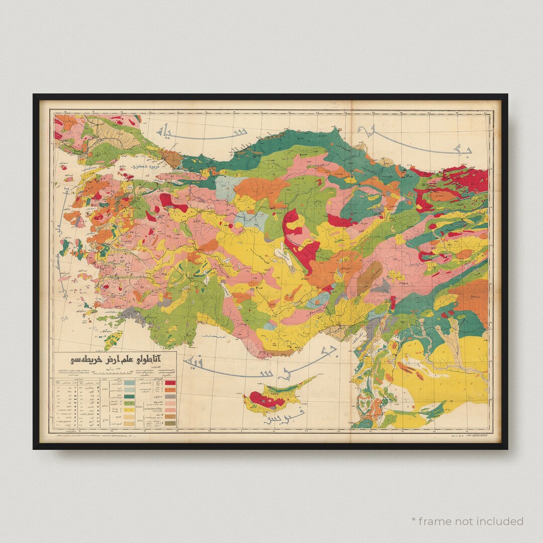 1920 Geological Map of Anatolia, 20th Century Antique Map of Anatolia ...