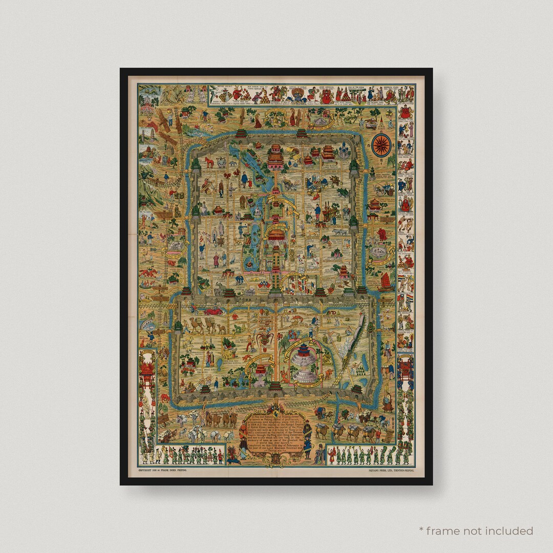 1936 Map and History of Peiping, Antique Map of Beijing, Old Historical ...
