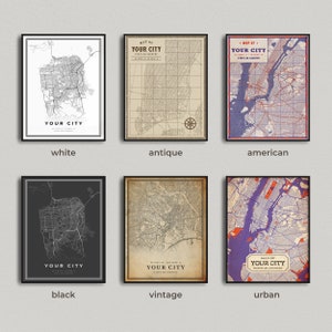 Set of 3 ANY CITY Vintage Map Posters Personalized Antique Map Prints ...