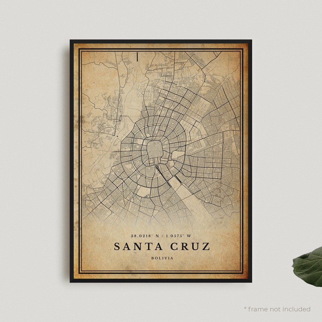 Santa Cruz Vintage Map Print, Santa Cruz Retro Map Poster, Antique ...