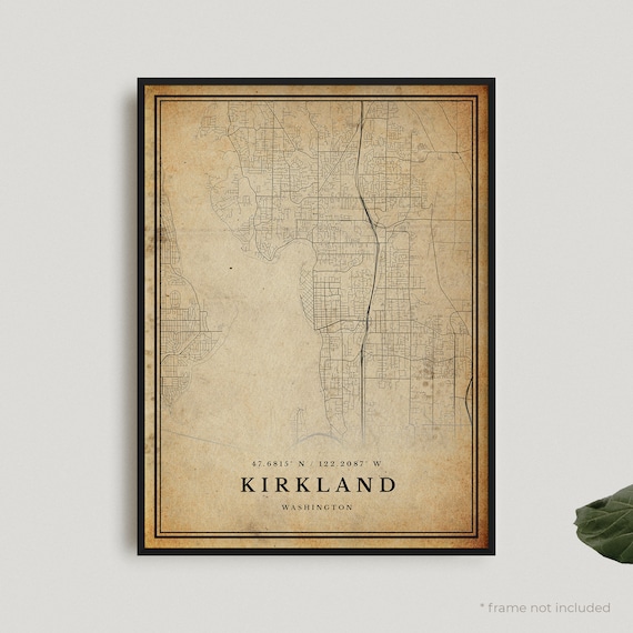 Kirkland Vintage Map Print Kirkland Retro Map Poster Antique | Etsy