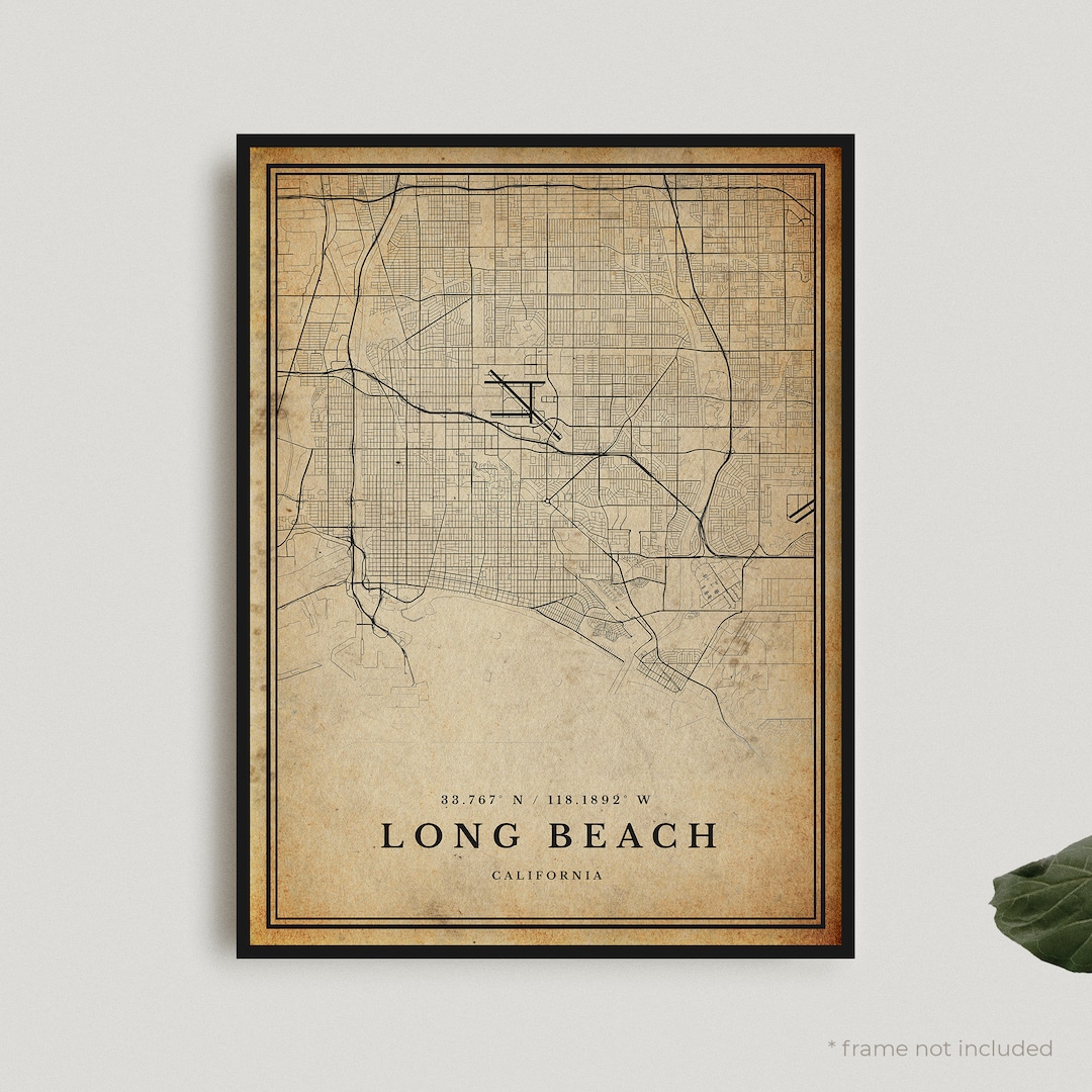 Long Beach Vintage Map Print, Long Beach Retro Map Poster, Antique ...
