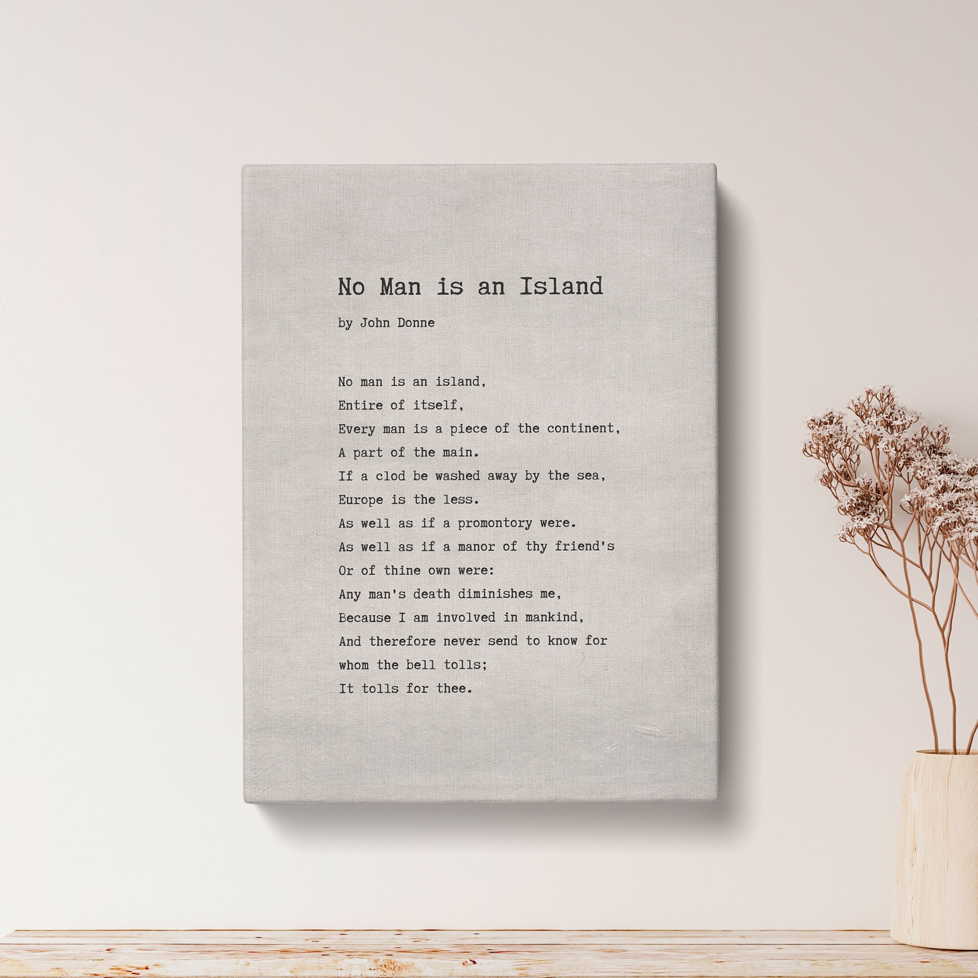John Donne No Man is an Island Poem Print - Vintage Canvas Print ...