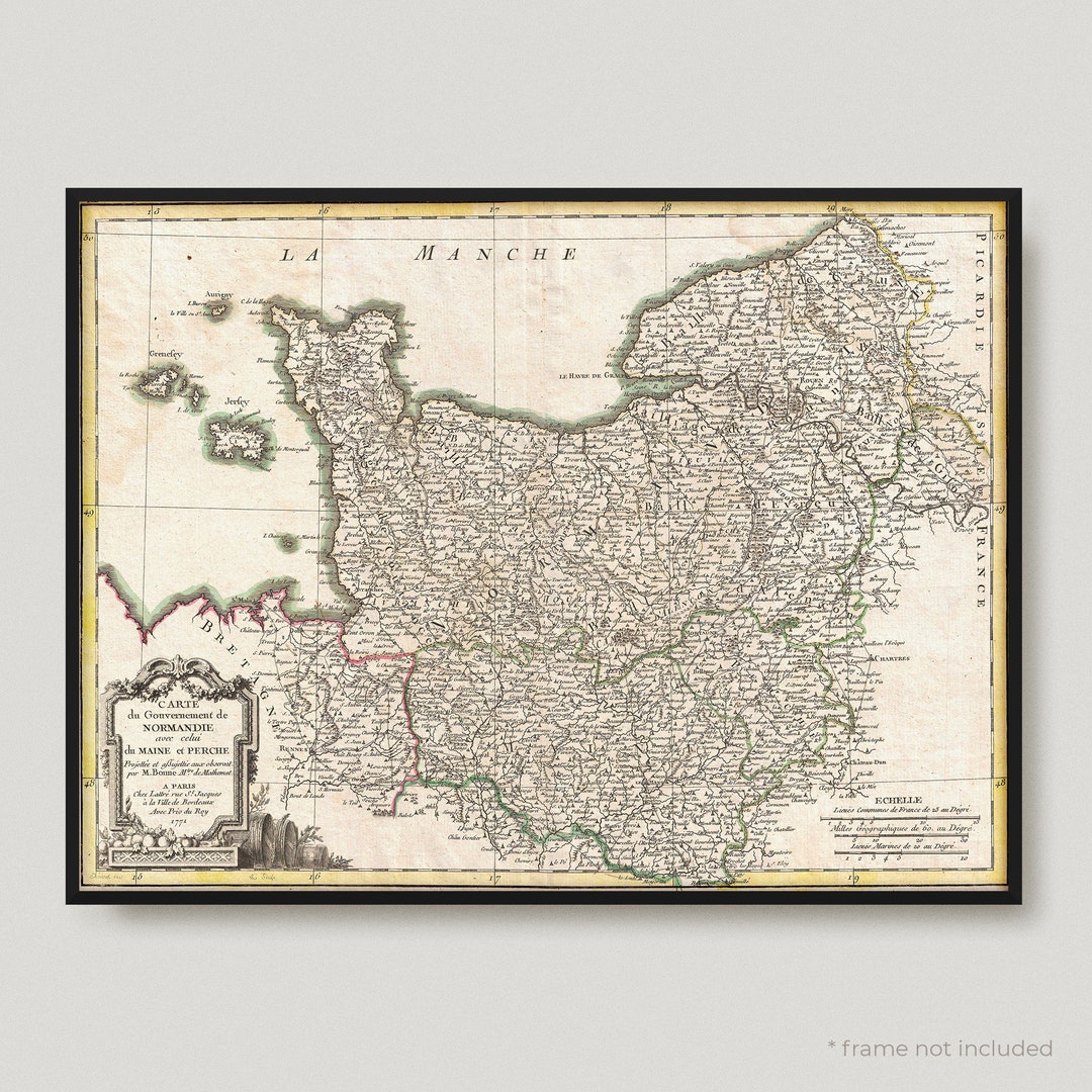 1771 Bonne Map of Normandy France, Antique Map of Normandy France, Old ...