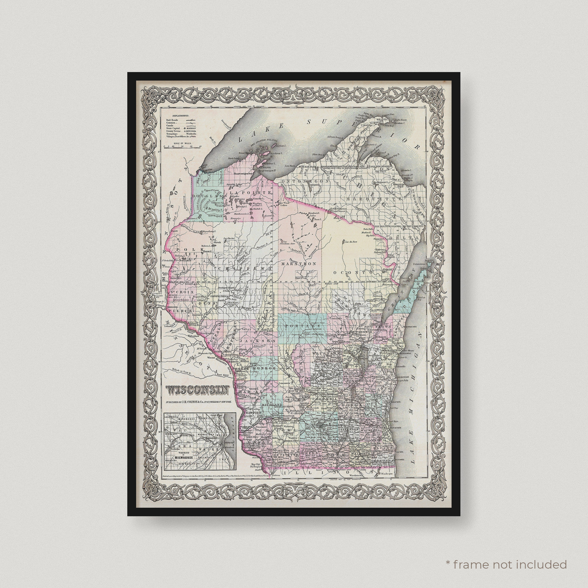 1855 Map of Wisconsin Historical Map of Wisconsin Antique - Etsy