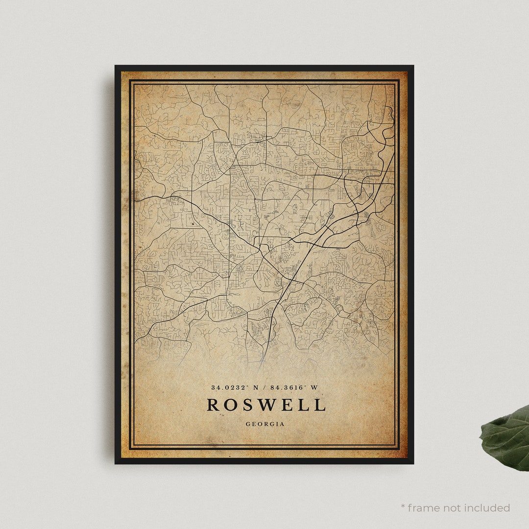 Roswell Vintage Map Print, Roswell Retro Map Poster, Antique Style Map ...