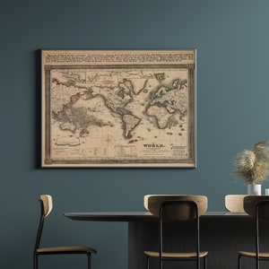 1850 the World, on Mercator's Projection, 19th Century Antique Map of ...