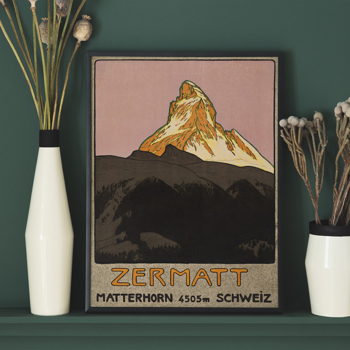 Zermatt Vintage Poster, Zermatt Retro Print, Vintage Swiss Travel ...