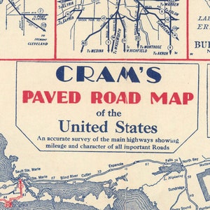 1930 Cram's Paved Road Map of the United States, Antique Map of USA ...