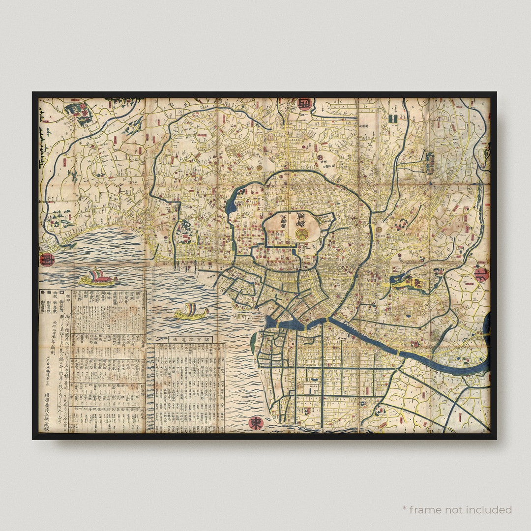 1849 Japanese Map of Edo or Tokyo, Antique Map of Tokyo, Old Historical ...