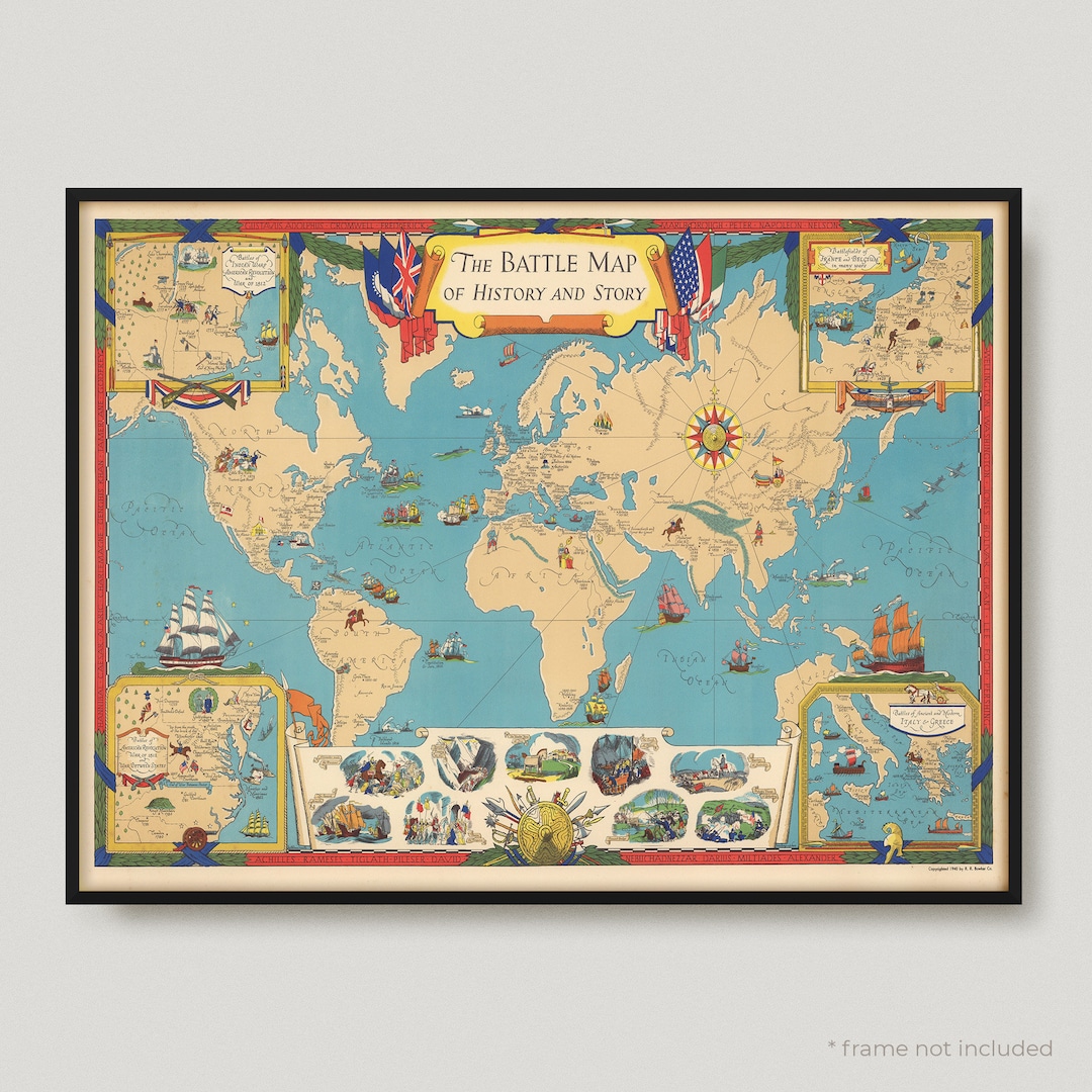 1940 the Battle Map of History and Story, World War Vintage Map, World ...