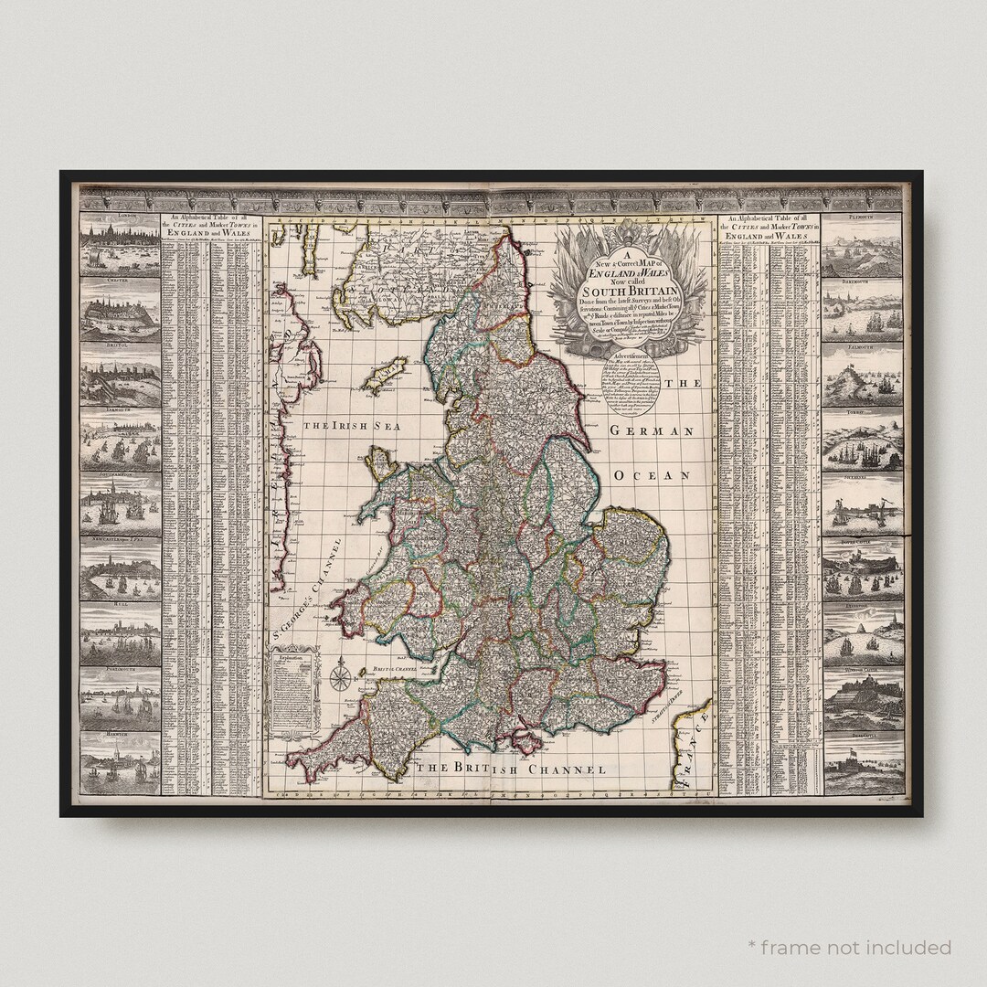 1717 Map of England & Wales, Antique Map of England and Wales, Old Map ...