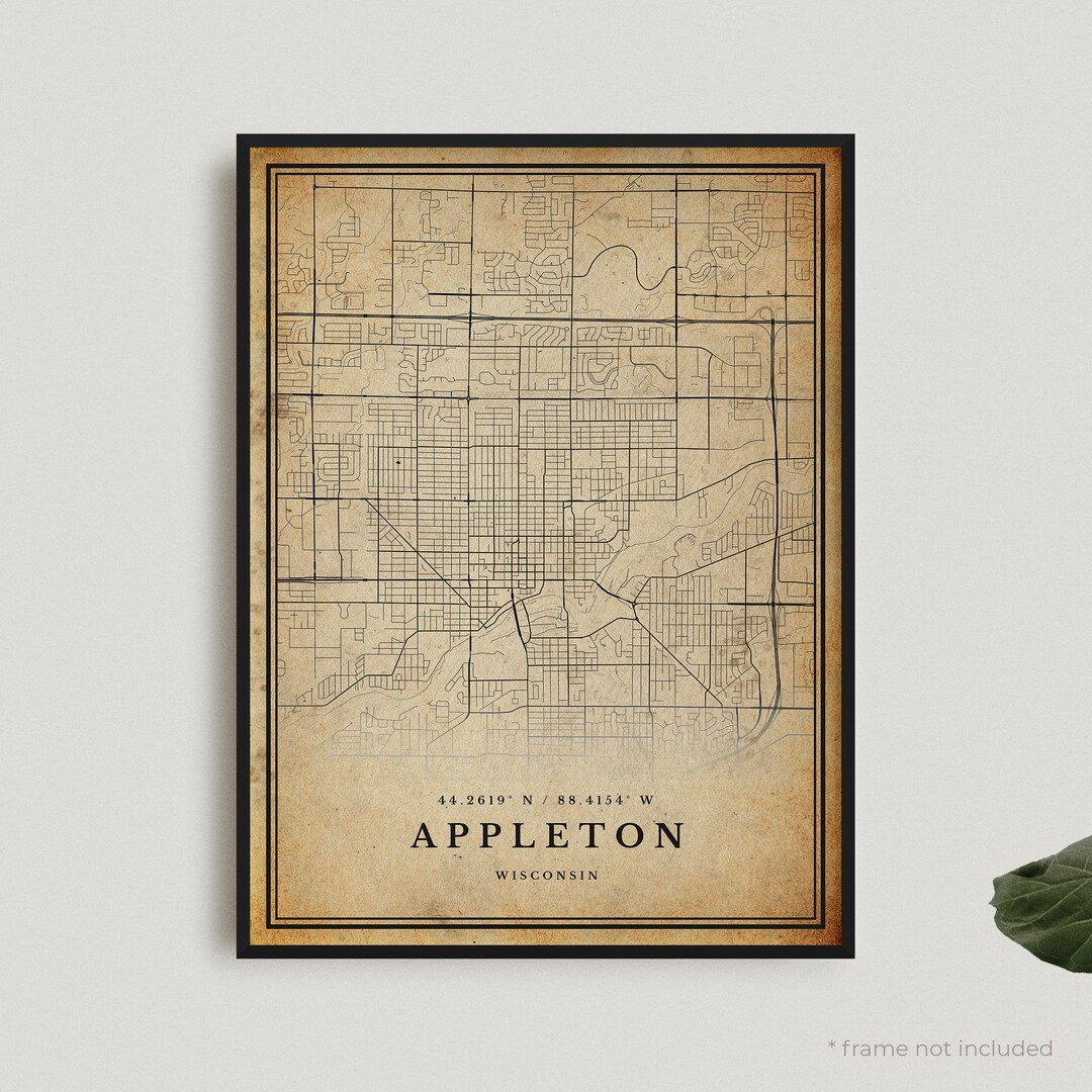 Appleton Vintage Map Print, Appleton Retro Map Poster, Antique Style ...