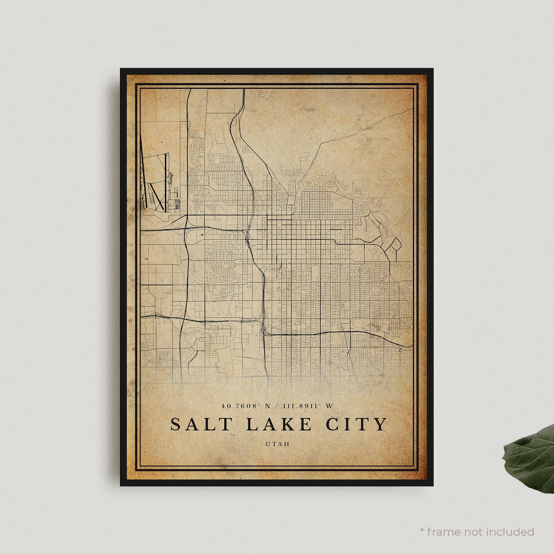 Salt Lake City Vintage Map Print, Salt Lake City Retro Map Poster ...