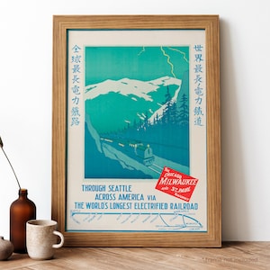 Seattle Vintage Poster, Seattle Retro Print, Vintage American Travel ...