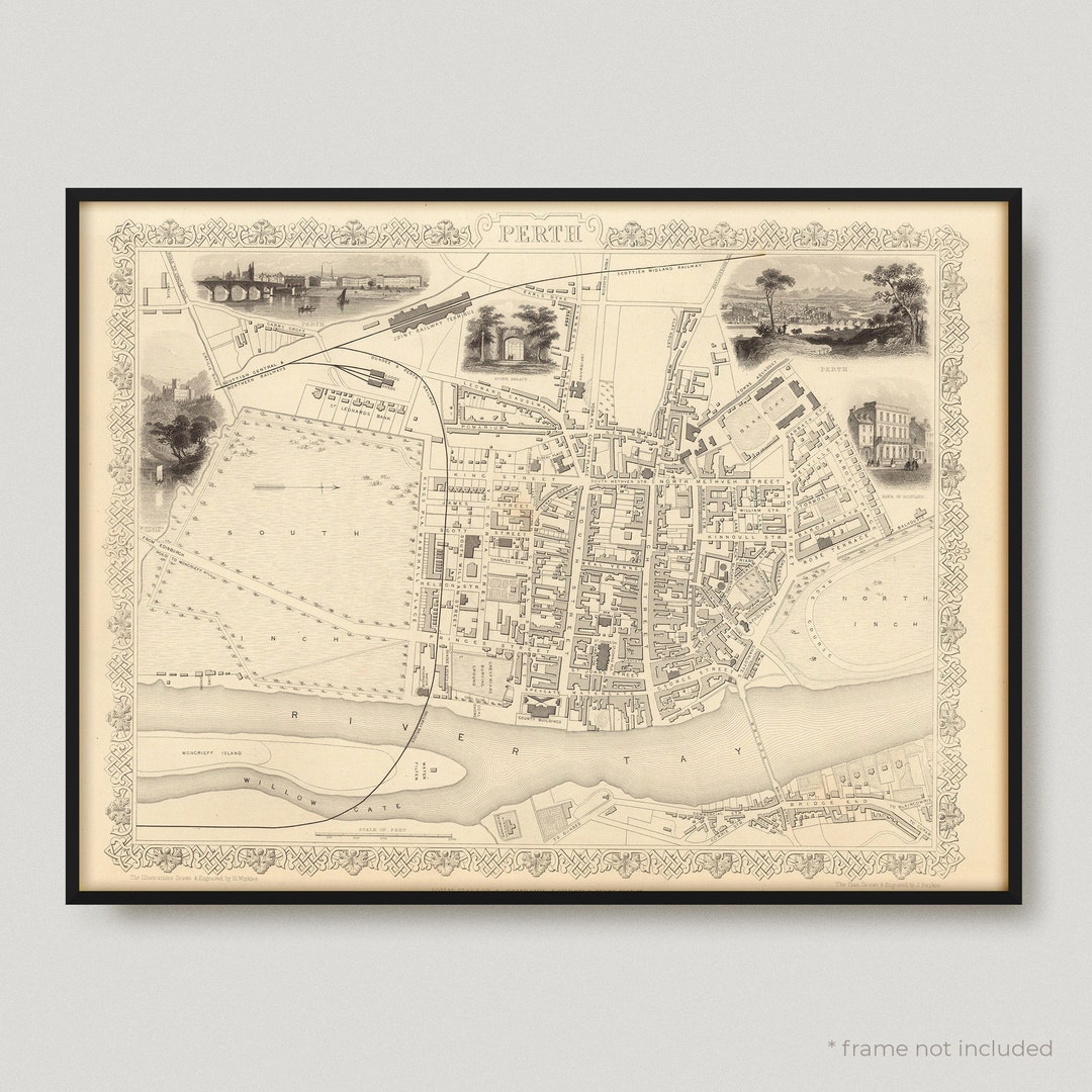 1851 Perth, Antique Map of Perth, Old Historical Map of Perth, Perth ...