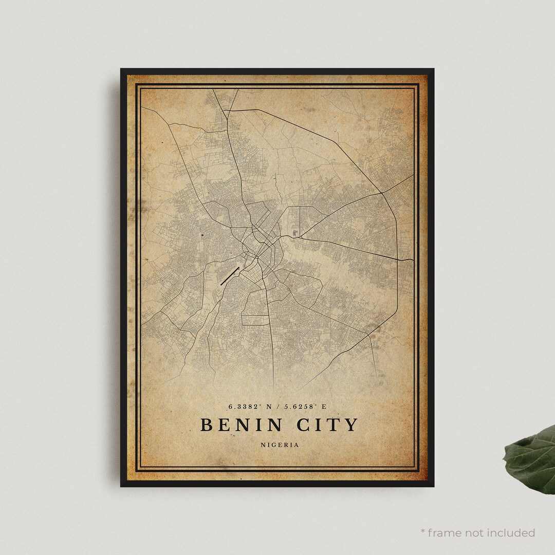 Benin City Vintage Map Print, Benin City Retro Map Poster, Antique ...