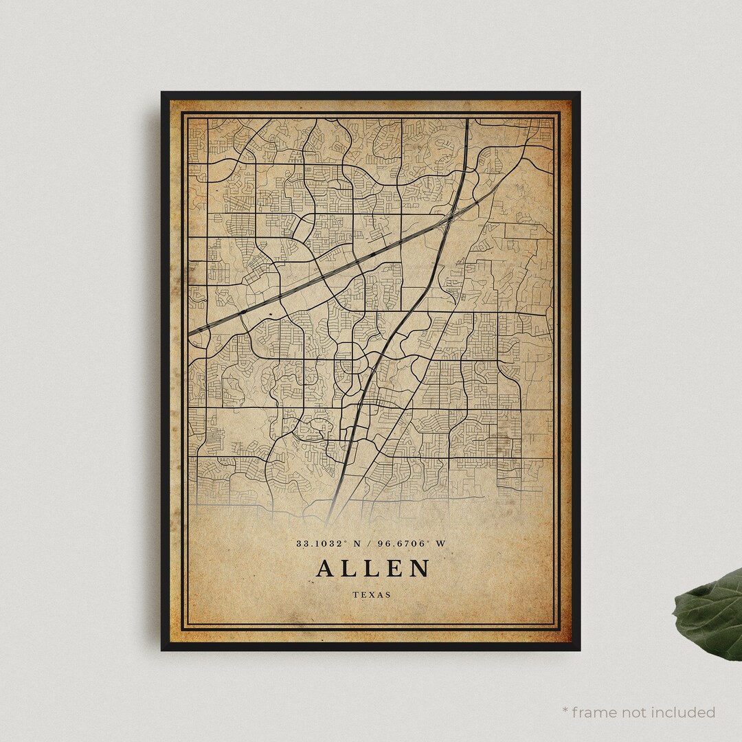 Allen Vintage Map Print, Allen Retro Map Poster, Antique Style Map ...