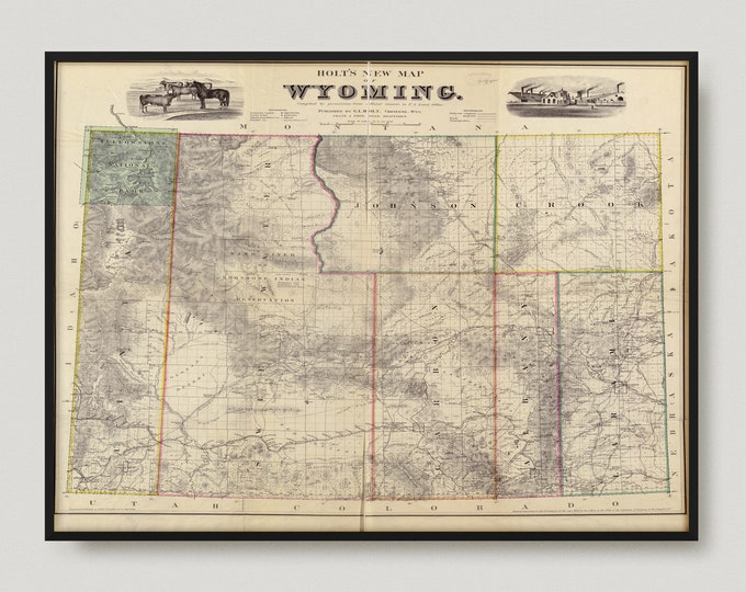 Wyoming State Wall Map Large Print Poster 32wx24h - Etsy