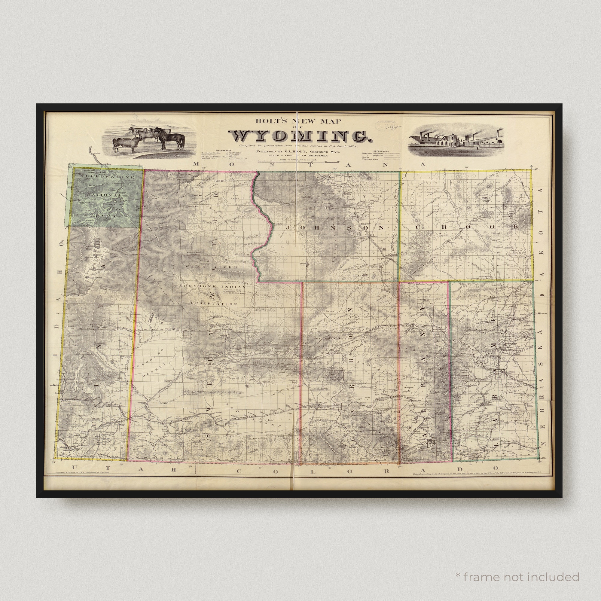 1883 Map of Wyoming Historical Map of Wyoming Antique Map of - Etsy