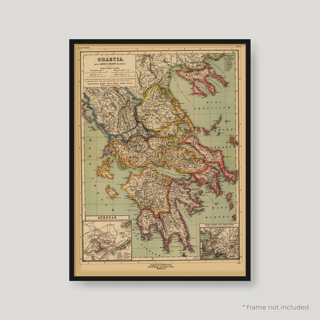 1903 Map of Ancient Greece, Antique Map of Ancient Greece, Old Map of ...