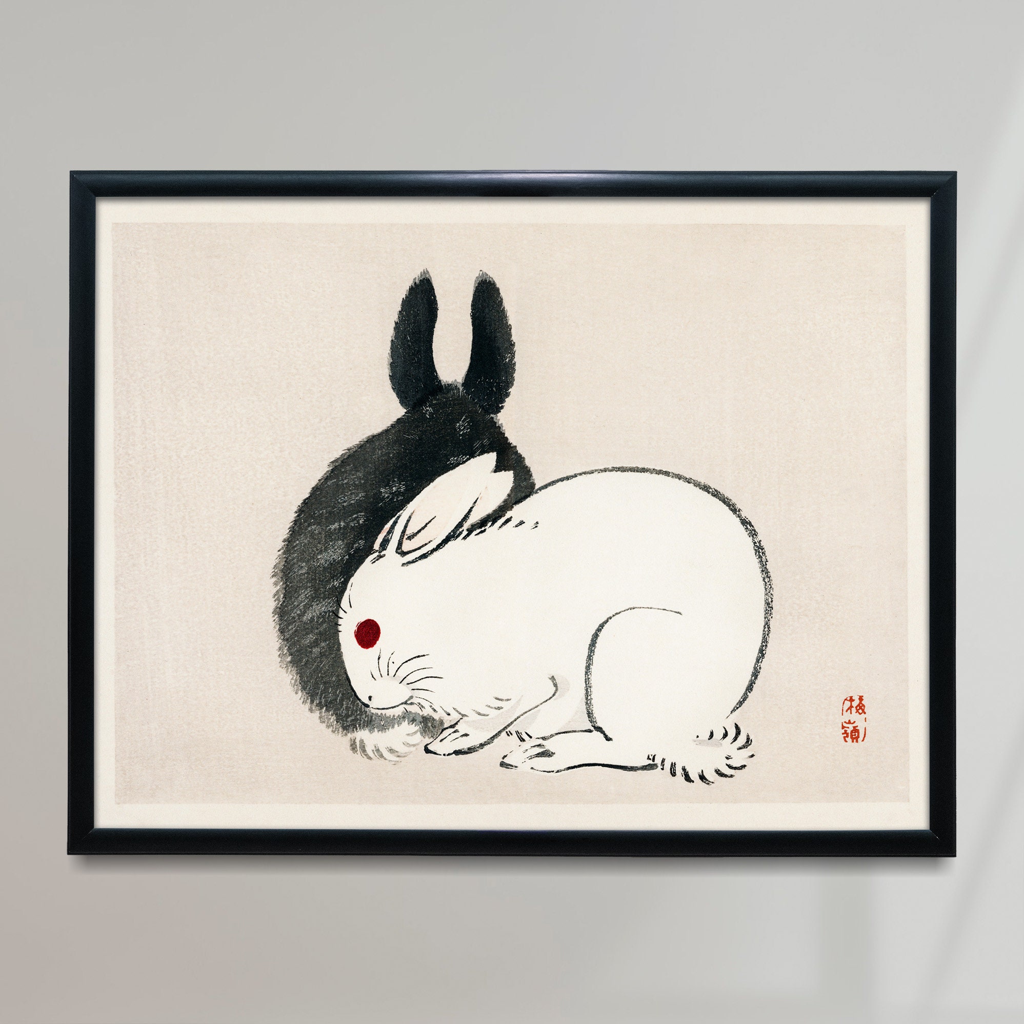 Black and White Rabbits Vintage Poster Two Rabbits Retro - Etsy