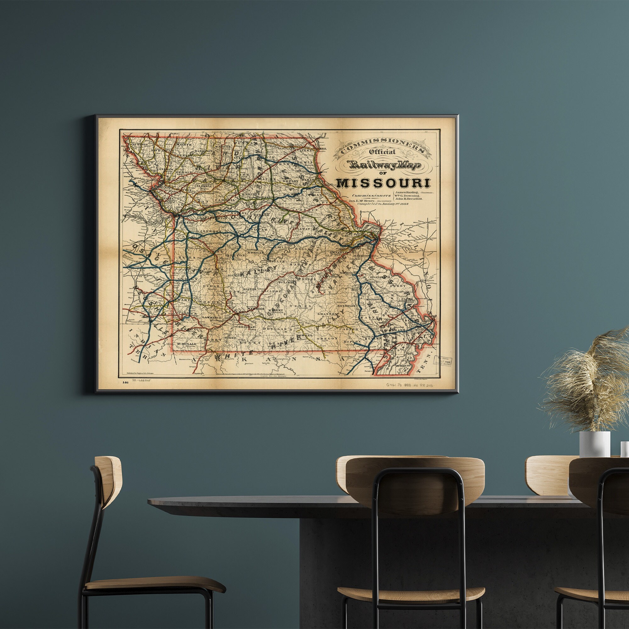 1888 Commissioners Official Railway Map of Missouri, Historical Map of ...