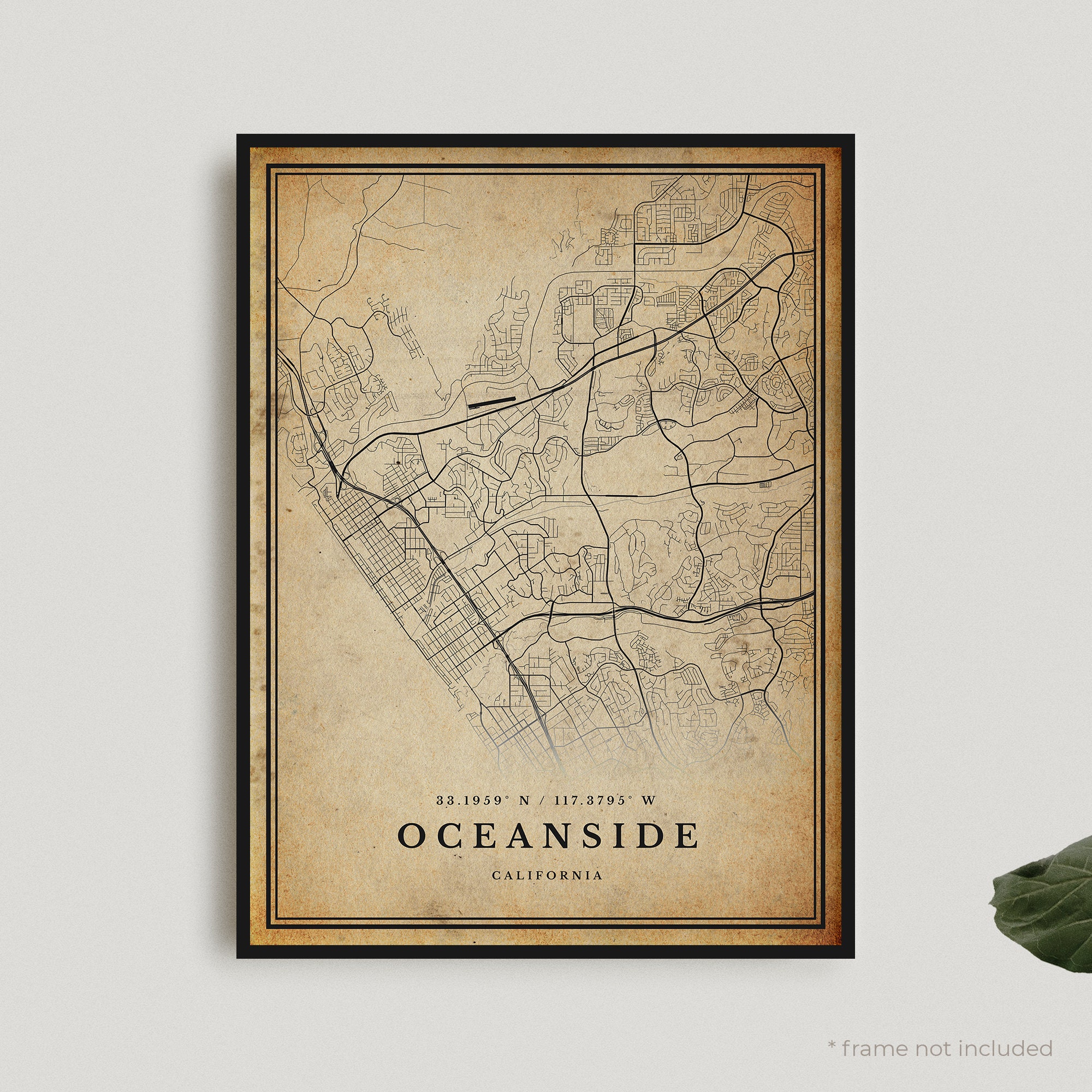 Oceanside Vintage Map Print Oceanside Retro Map Poster - Etsy UK