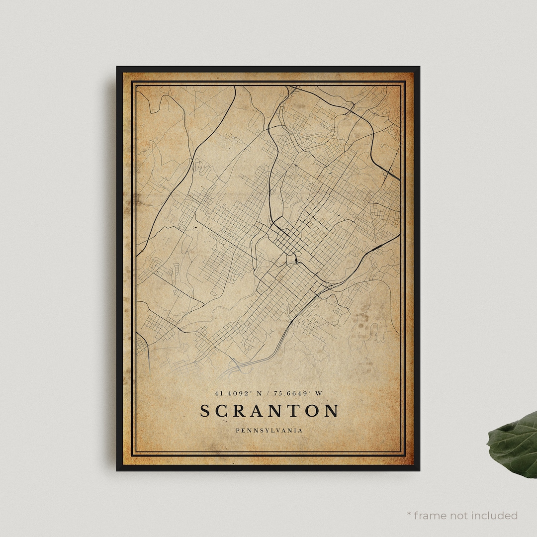 Scranton Vintage Map Print, Scranton Retro Map Poster, Antique Style ...