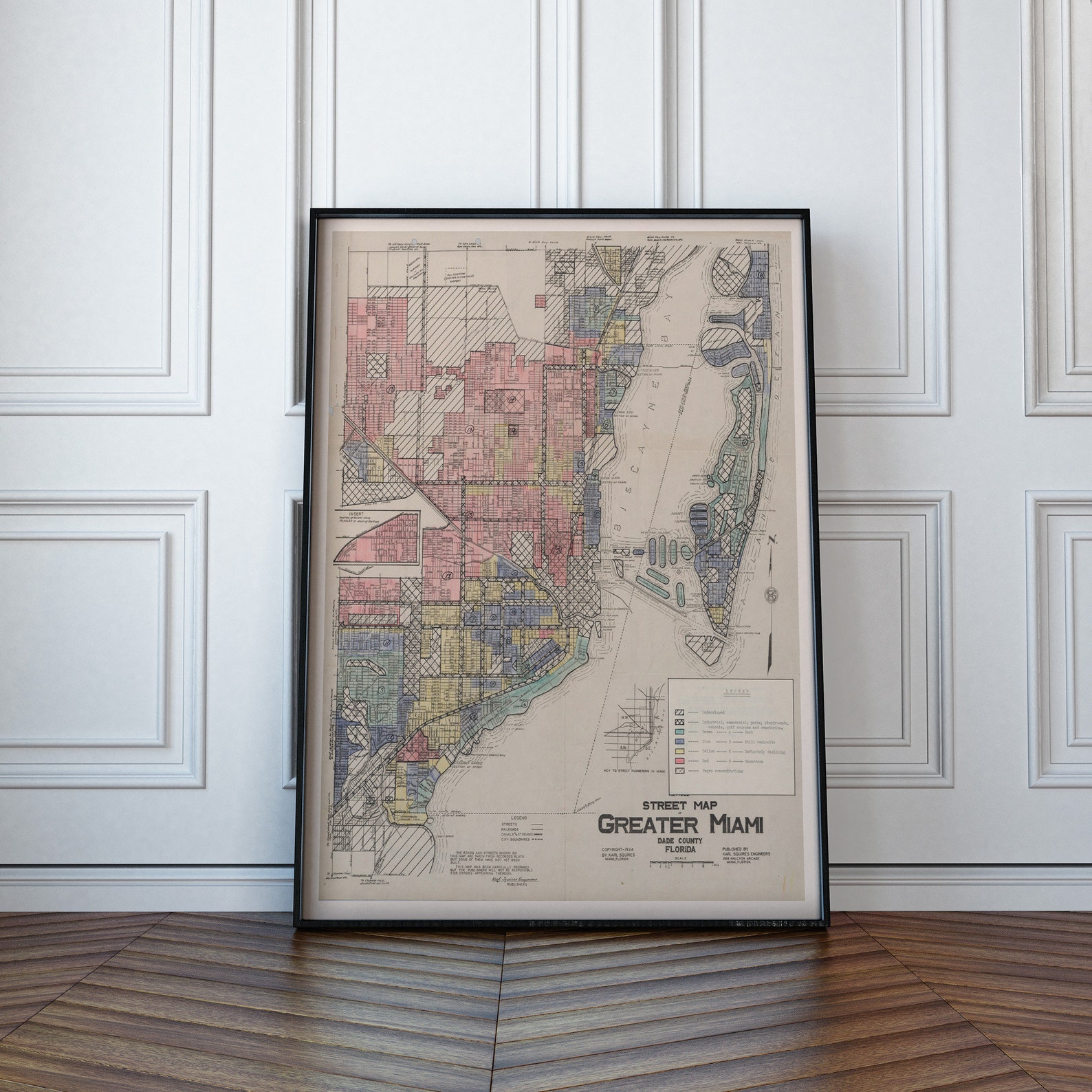 Street Map Of Greater Miami Antique Map of Miami Old | Etsy