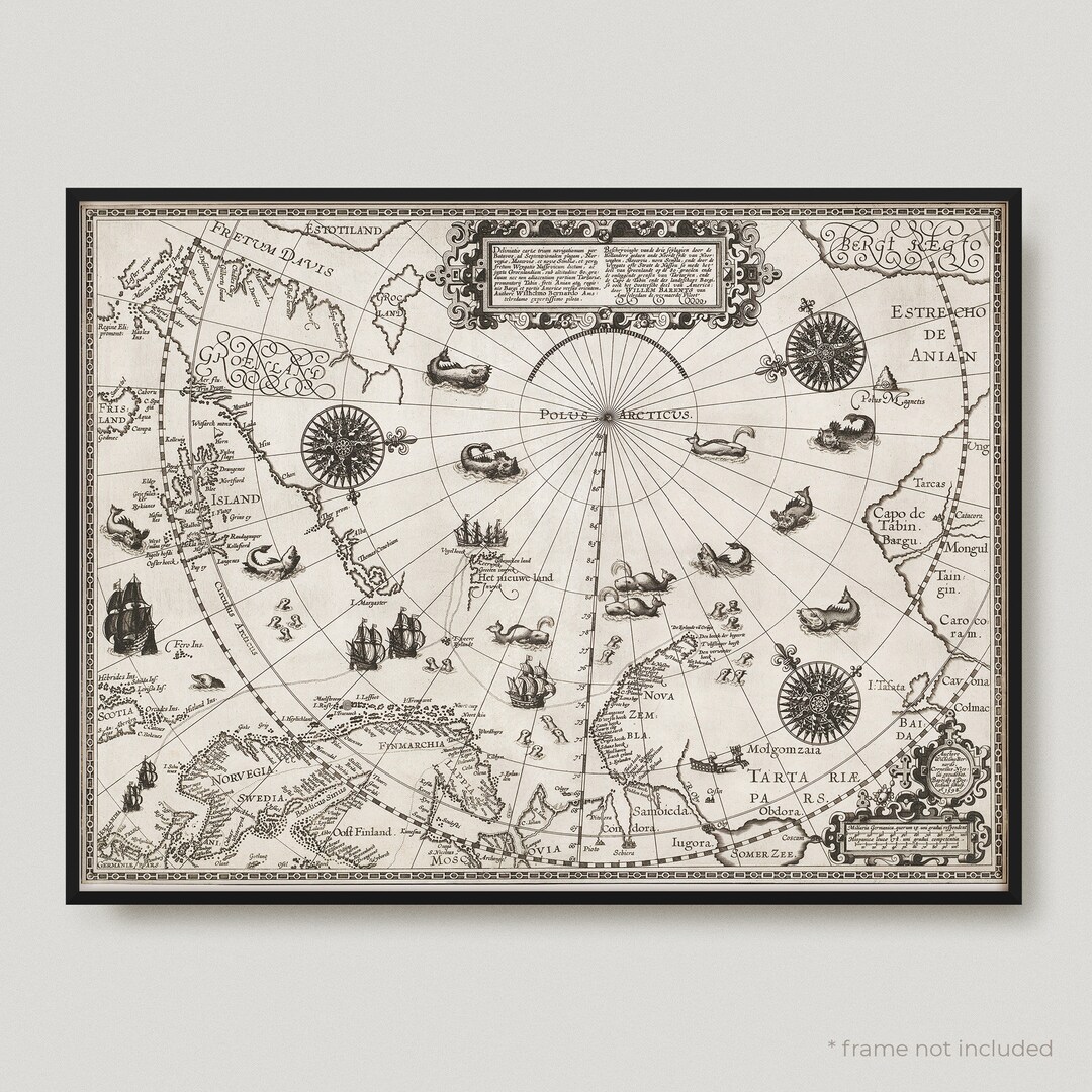 Polus Arcticus, World Pictorial Vintage Map, World Pictorial Antique ...