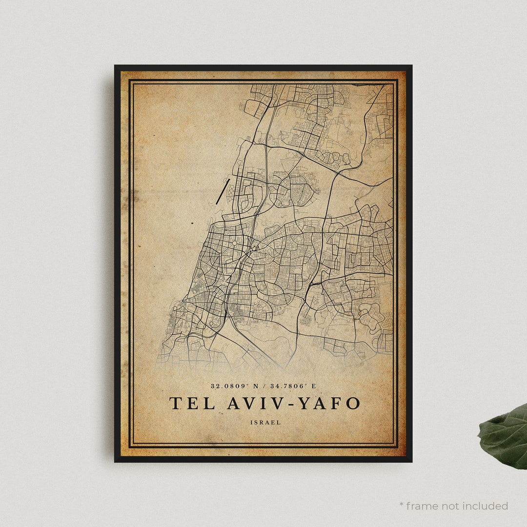 Tel Aviv-yafo Vintage Map Print, Tel Aviv-yafo Retro Map Poster ...