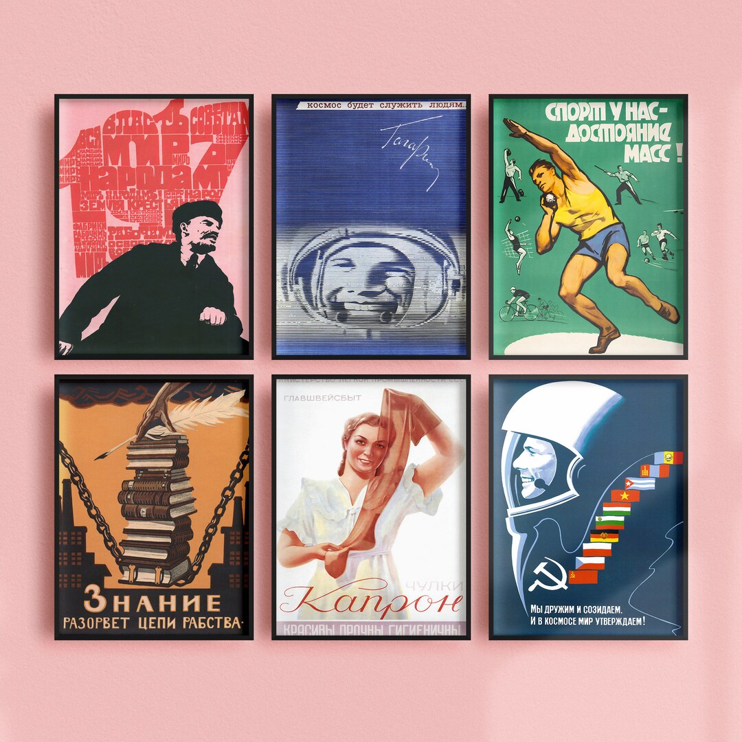 Set of 6 Vintage Soviet Posters, Retro Soviet Propaganda Posters ...