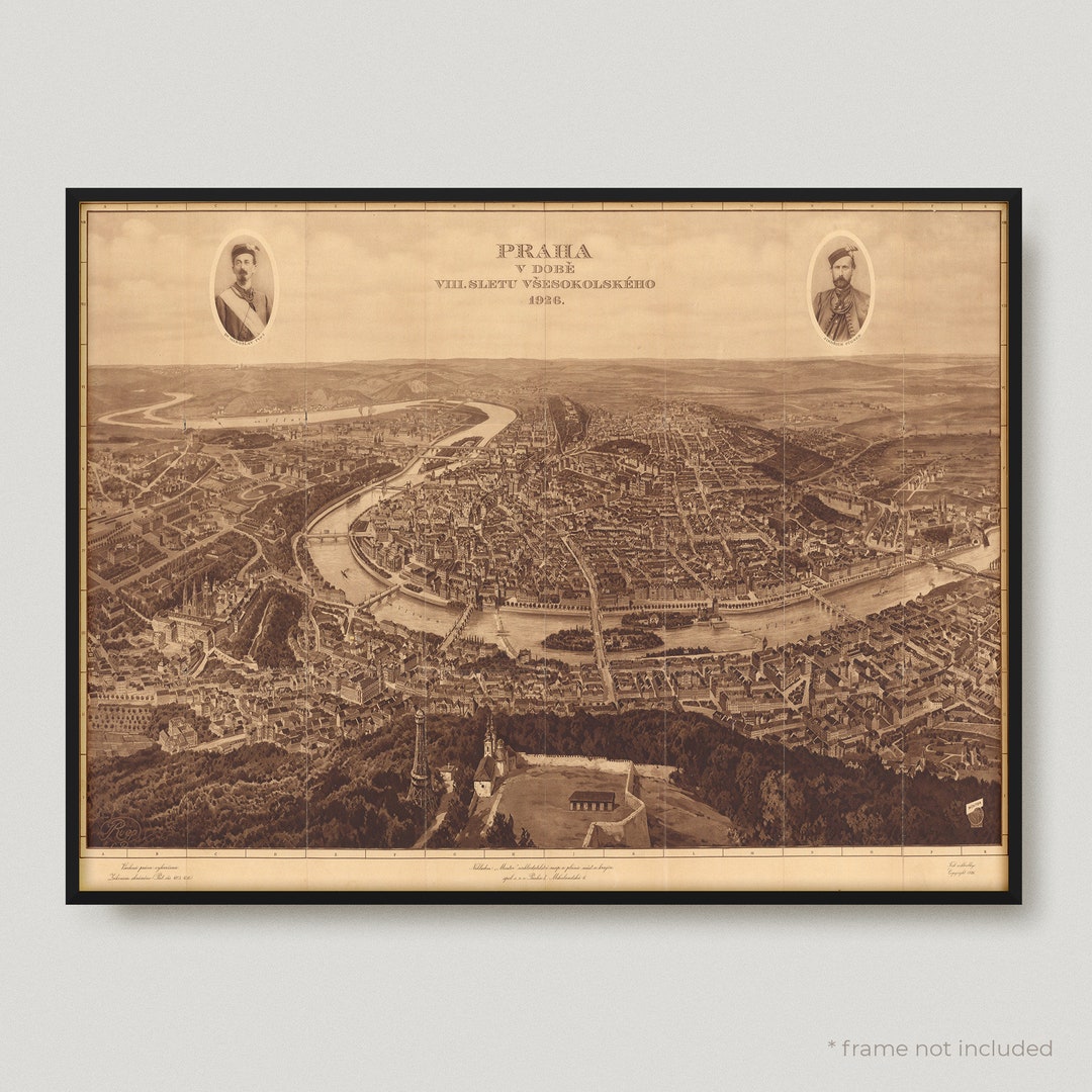 1926 Map of Prague, Antique Map of Prague, Old Historical Map of Prague ...