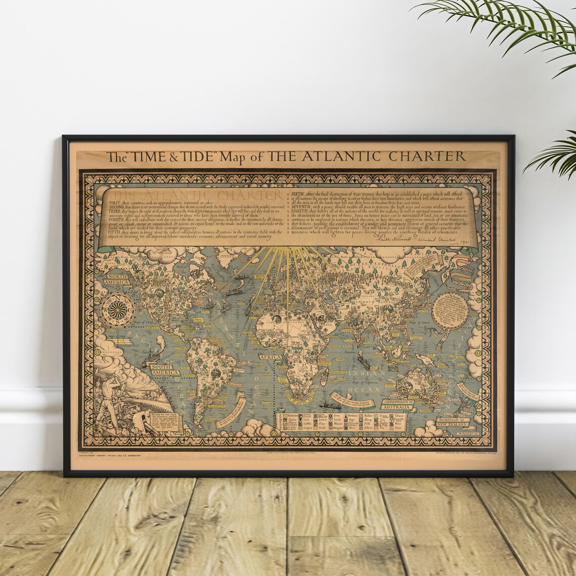 1942 the Time & Tide Map of the Atlantic Charter 20th Century - Etsy