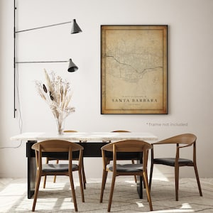 Santa Barbara Vintage Map Print, Santa Barbara Retro Map Poster ...